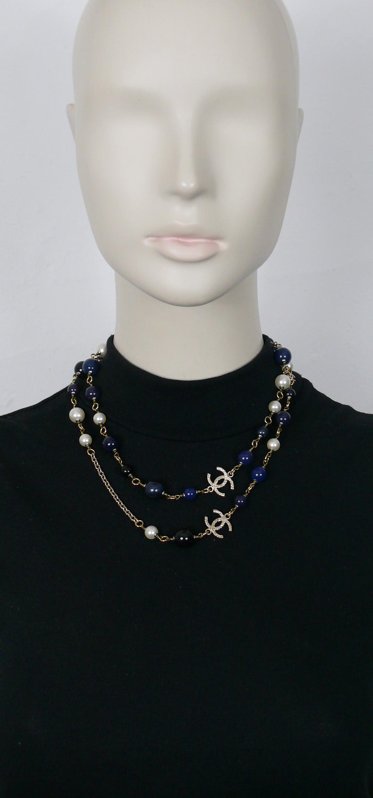 CHANEL CC Logos Faux Pearls, Black and Blue Resin Beads Necklace, 2016 ...