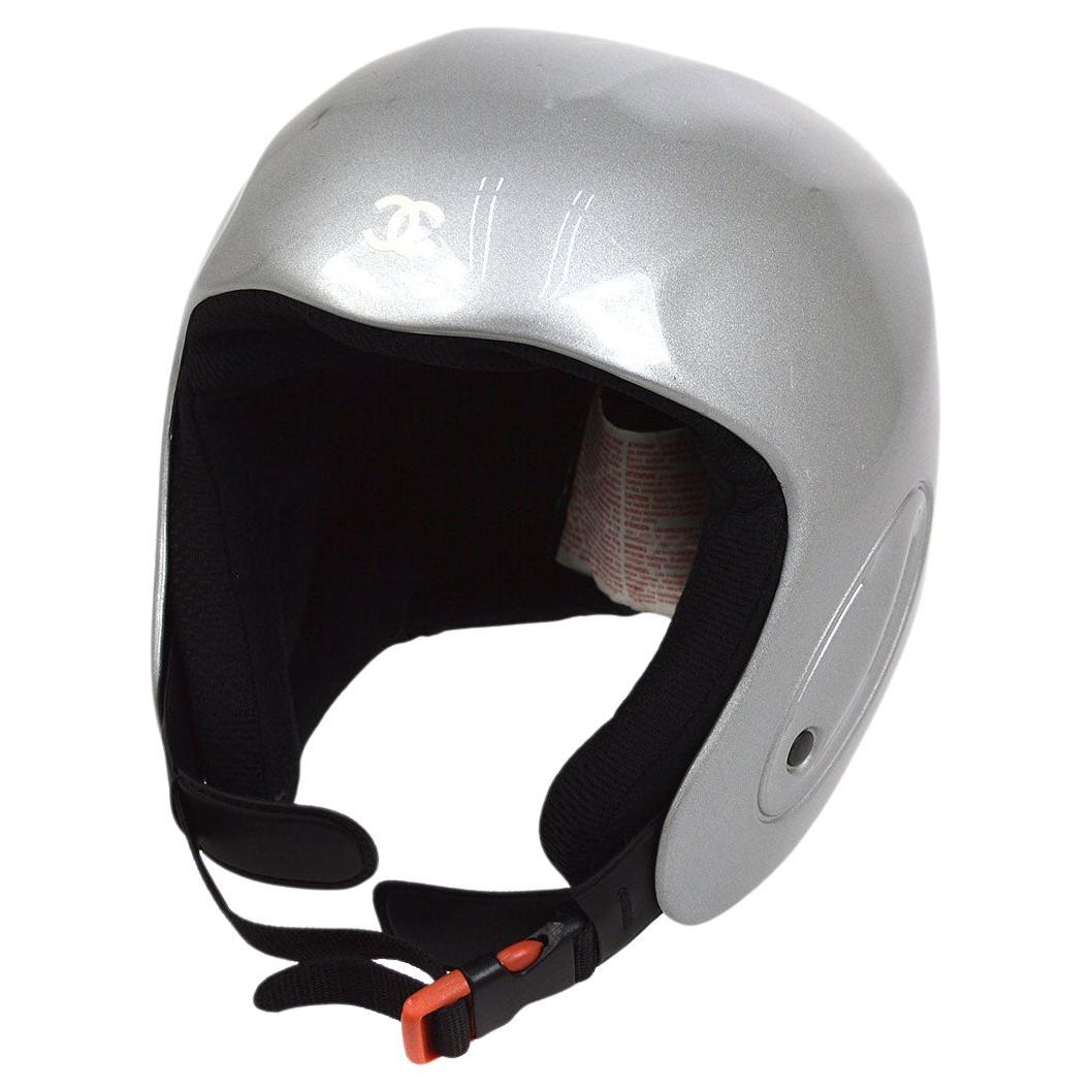 CHANEL CC Metallic Silver Black Ski Motorcycle Men's Women's Helmet For ...