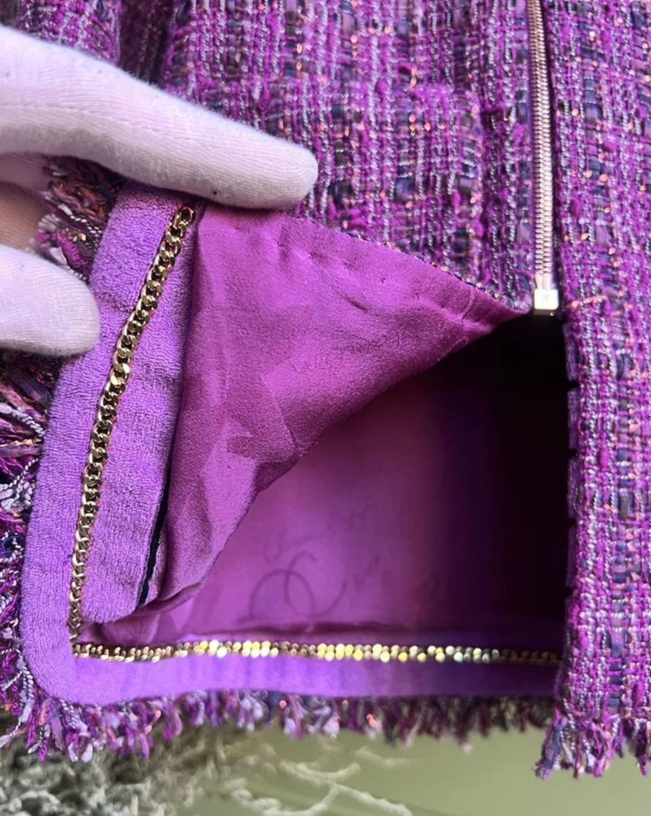Chanel CC Pearl Buttons Purple Tweed Jacket For Sale at 1stDibs