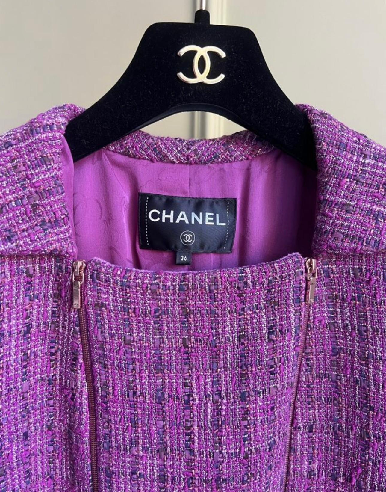 Chanel CC Pearl Buttons Purple Tweed Jacket For Sale at 1stDibs