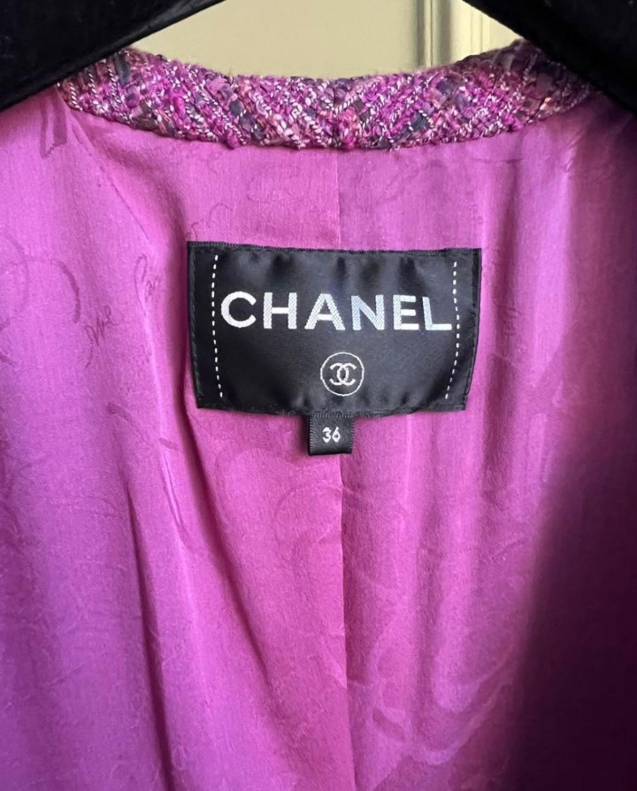 Chanel CC Pearl Buttons Purple Tweed Jacket For Sale at 1stDibs