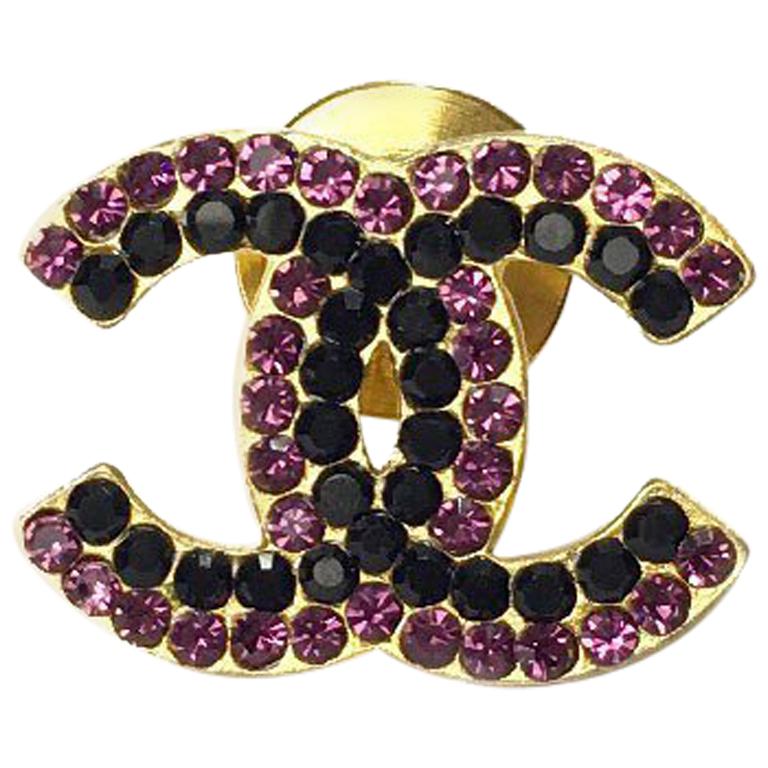 CHANEL CC Pin in Gilt Metal set with Rhinestones at 1stDibs