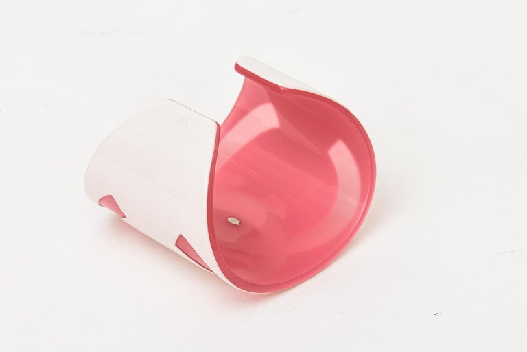 Chanel CC Pink and White Plastic Wide Cuff Bracelet For Sale at 1stDibs