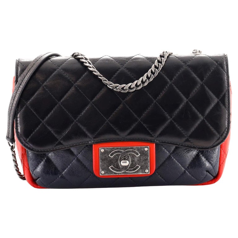 Chanel CC Plate Flap Bag Quilted Glazed Calfskin Medium For Sale at 1stDibs