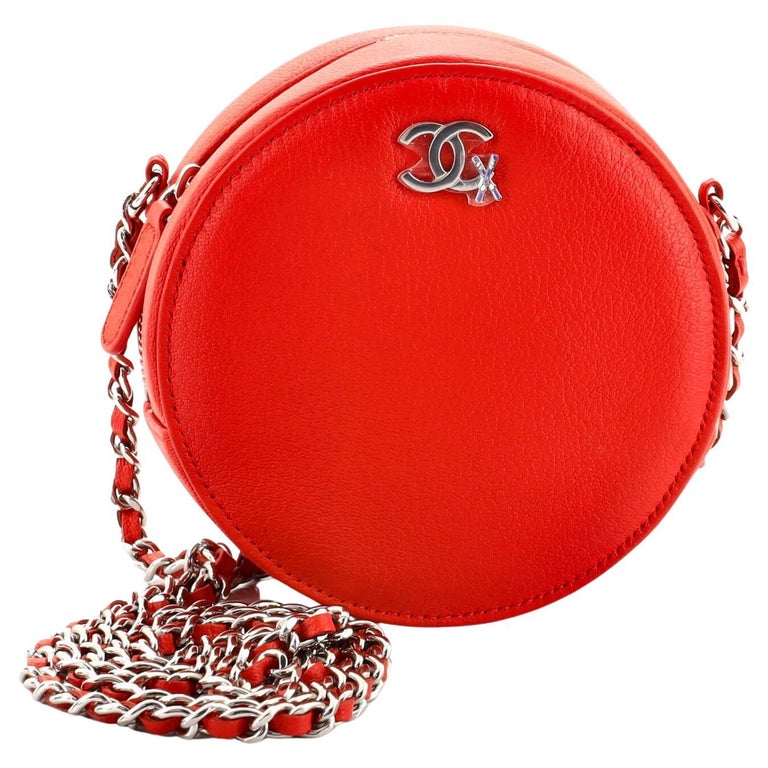 Chanel CC Ski Round Clutch with Chain Goatskin Mini For Sale at 1stDibs