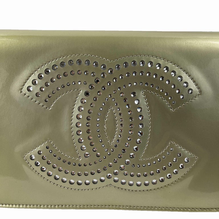 CHANEL CC Strass Champagne Patent Leather WOC Wallet on Chain Crossbody ...