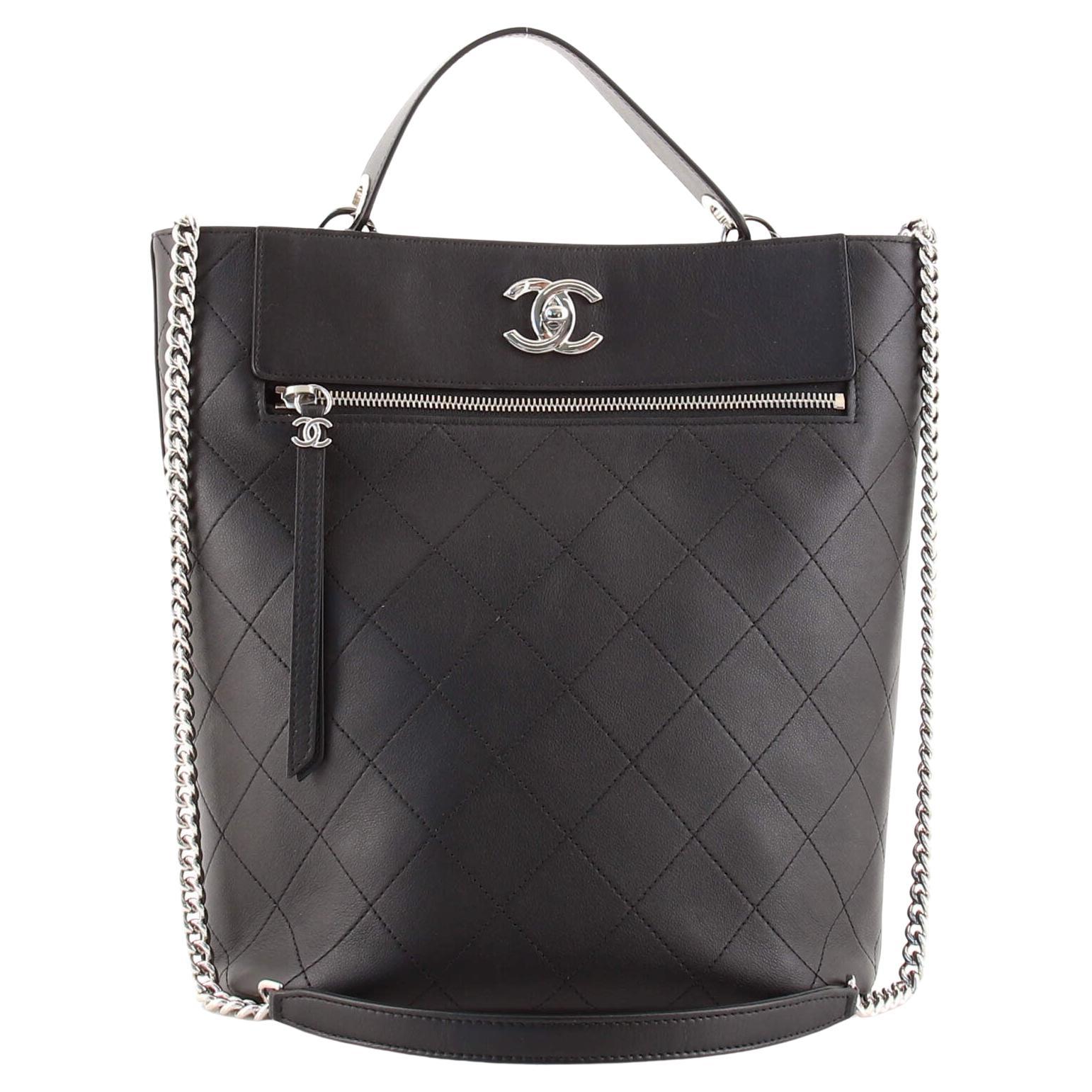 Chanel CC Top Handle Bucket Bag Stitched Calfskin Large at 1stDibs