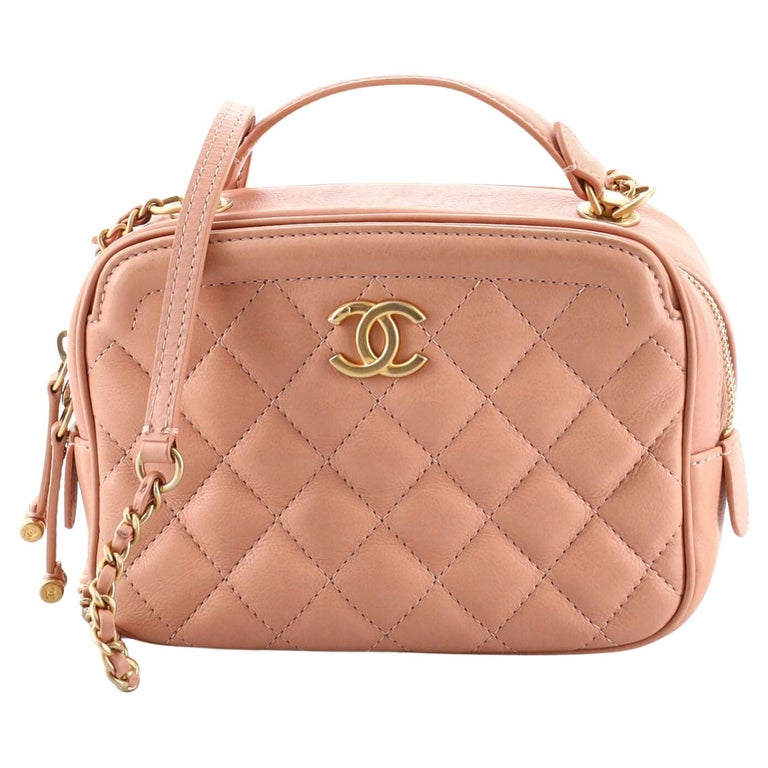 Chanel CC Top Handle Vanity Case Quilted Calfskin Small at 1stDibs