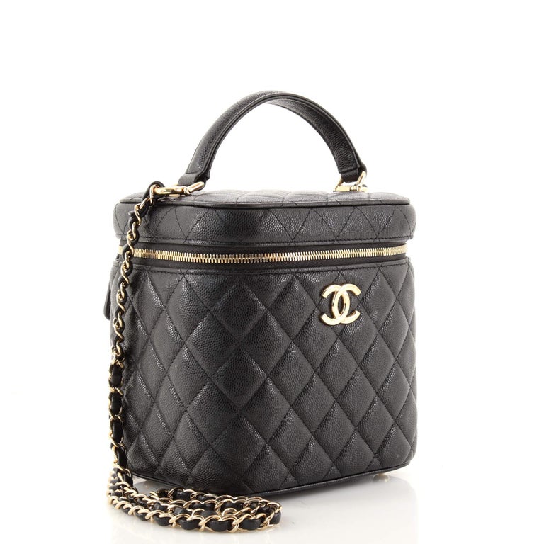 Chanel CC Top Handle Vanity Case with Chain Quilted Caviar Small For Sale at 1stDibs