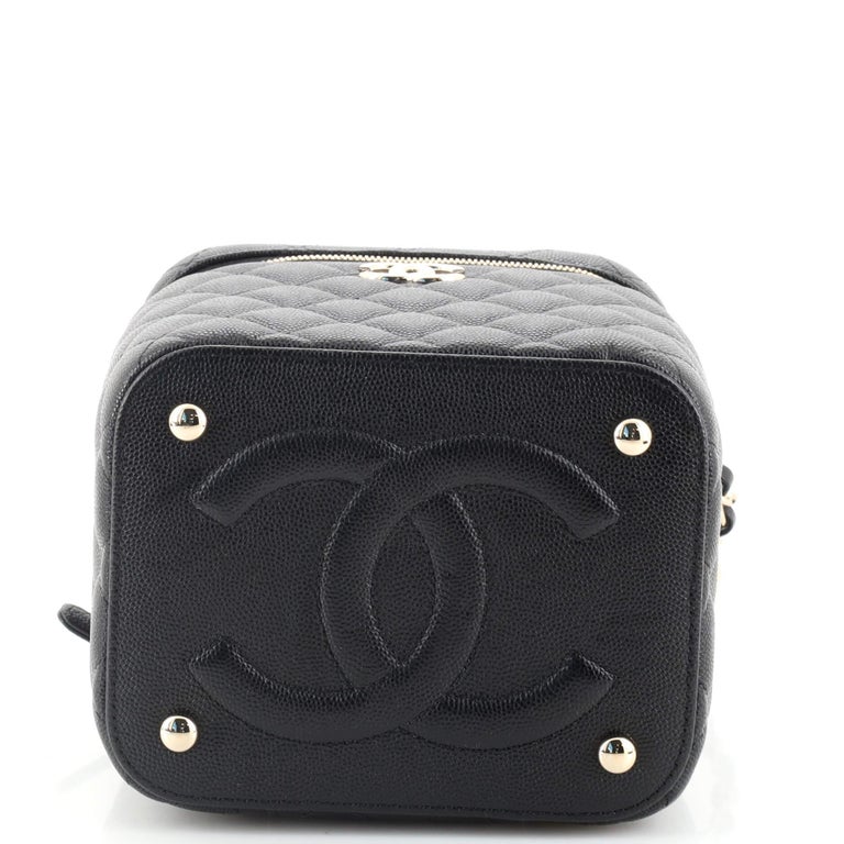 Chanel CC Top Handle Vanity Case with Chain Quilted Caviar Small For ...