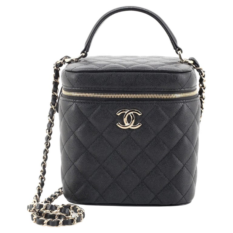 Chanel CC Top Handle Vanity Case with Chain Quilted Caviar Small For ...