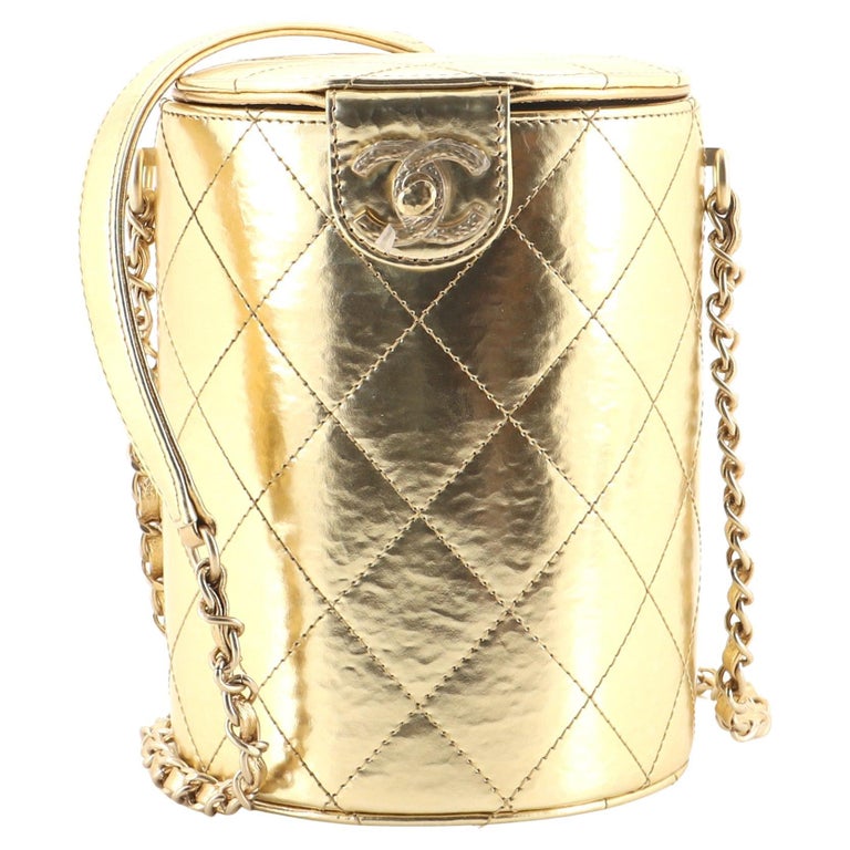Chanel CC Turnlock Vanity Case with Chain Quilted Hammered Metallic ...