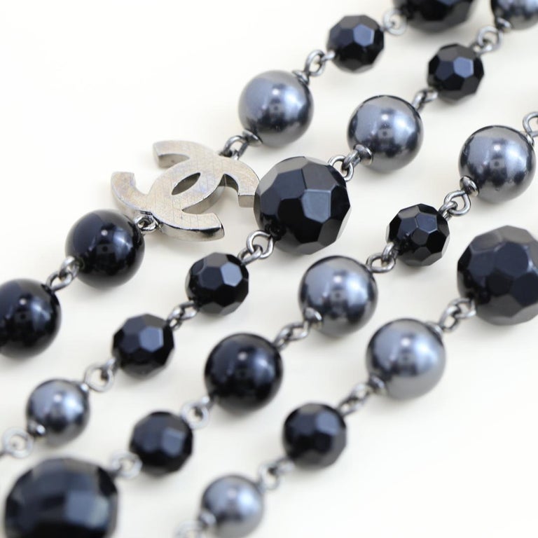 Chanel CC White black Long Necklace For Sale at 1stDibs