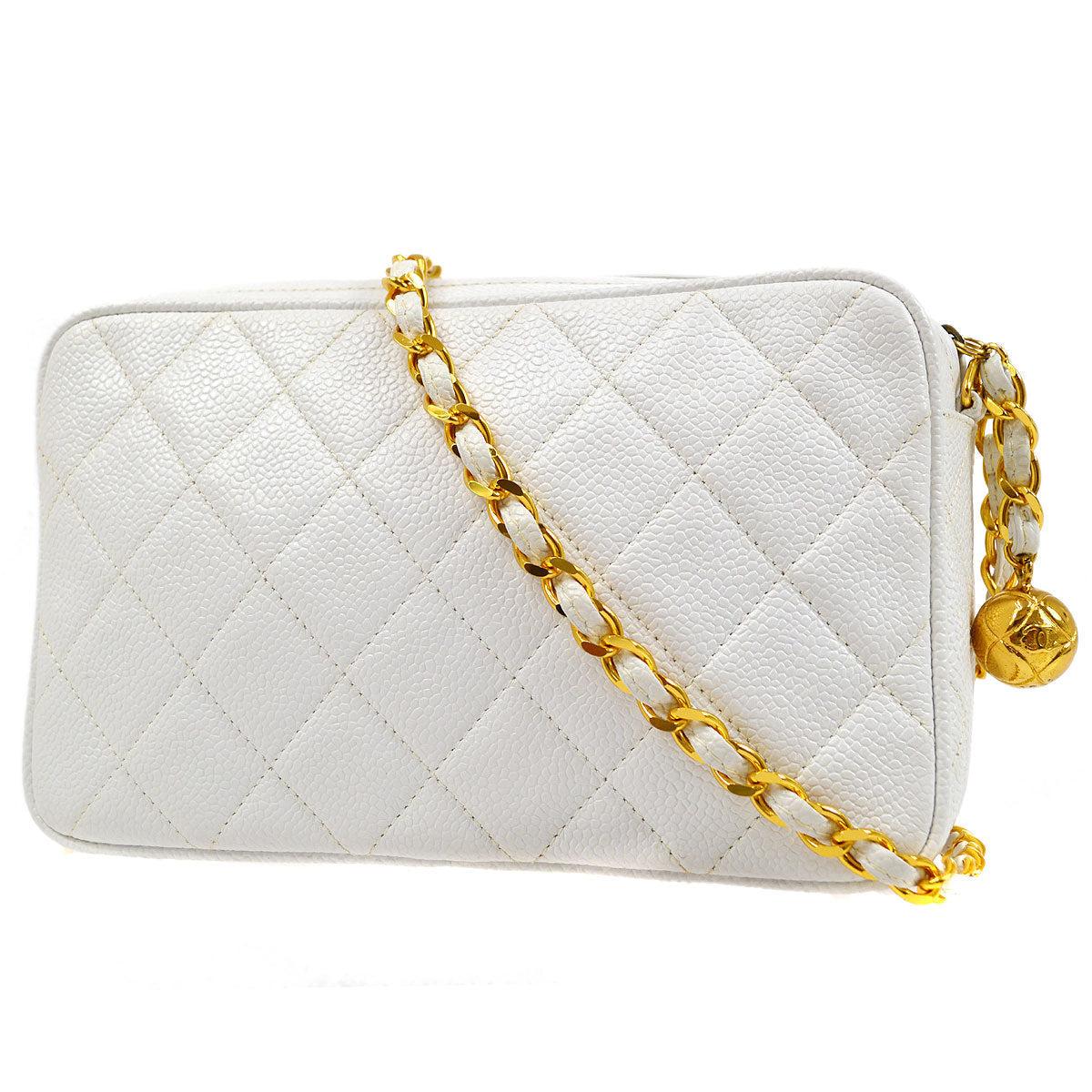 CHANEL CC White Caviar Leather Gold Hardware Small Camera Evening ...