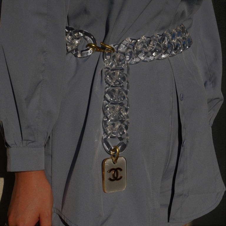 CHANEL CC White Clear Plastic Gold Metal Chain Link Waist Belt For Sale ...