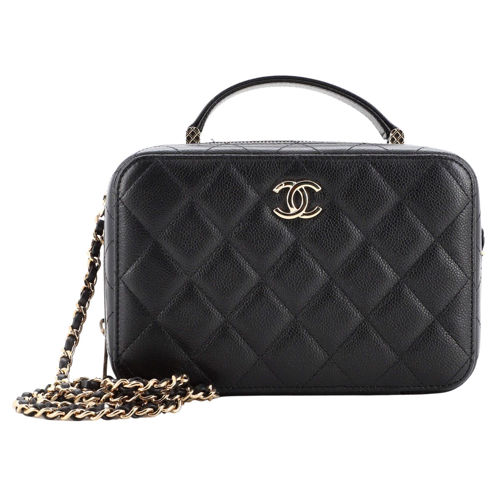 Chanel CC Zip Around Top Handle Vanity Case with Chain Quilted Caviar ...