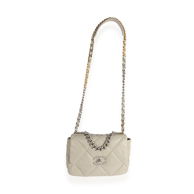 Chanel Cement Gray Quilted Lambskin Medium Chanel 19 Bag For Sale at ...