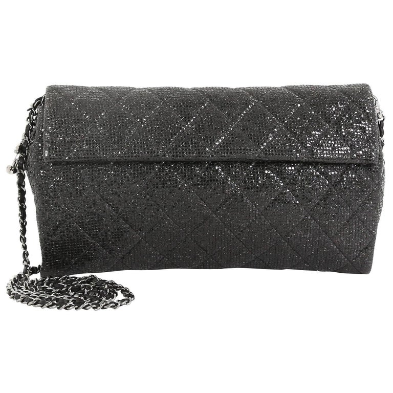Chanel Chain Clutch Quilted Glittered Calfskin at 1stDibs