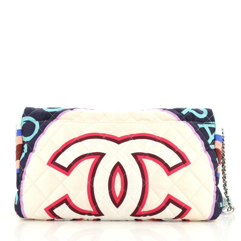 Chanel Chain Flap Bag Quilted Printed Foulard Large at 1stDibs
