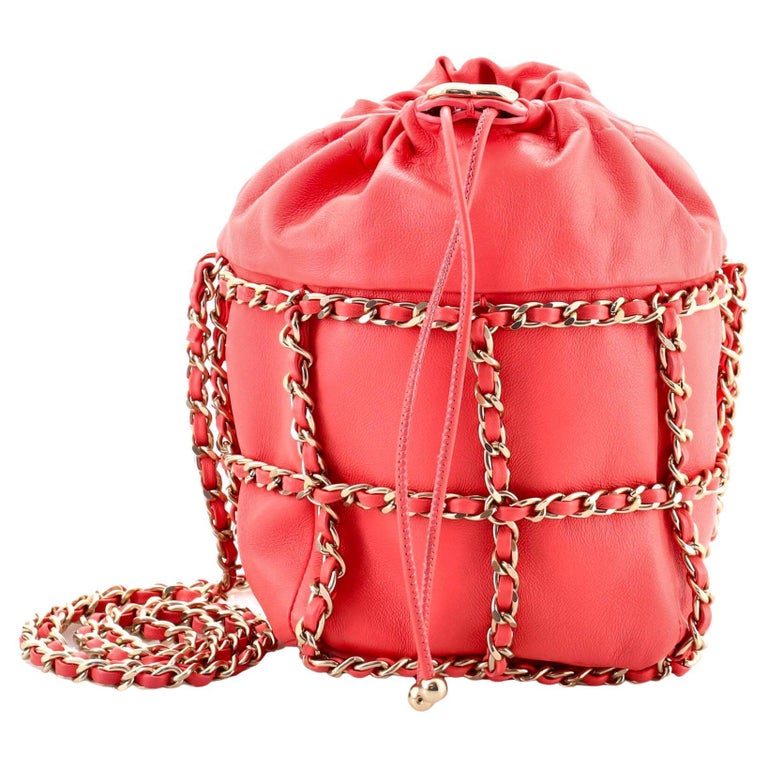 Chanel Chain Frame CC Drawstring Bucket Bag Lambskin Mini For Sale at ...