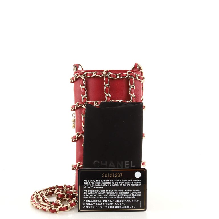 Chanel Chain Frame Phone Clutch with Chain Lambskin For Sale at 1stDibs