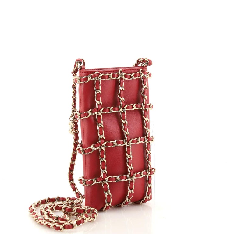 Chanel Chain Frame Phone Clutch with Chain Lambskin For Sale at 1stDibs