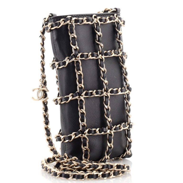 Chanel Chain Frame Phone Clutch with Chain Lambskin For Sale at 1stDibs