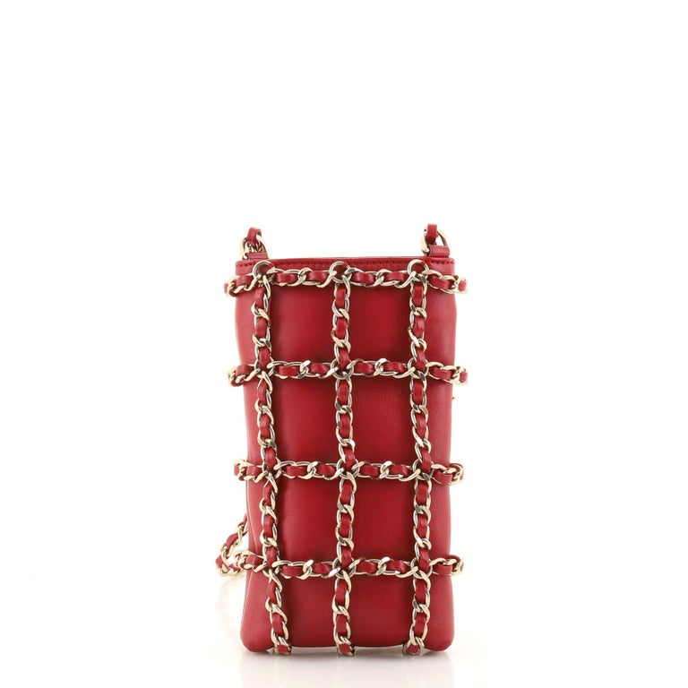 Chanel Chain Frame Phone Clutch with Chain Lambskin For Sale at 1stDibs