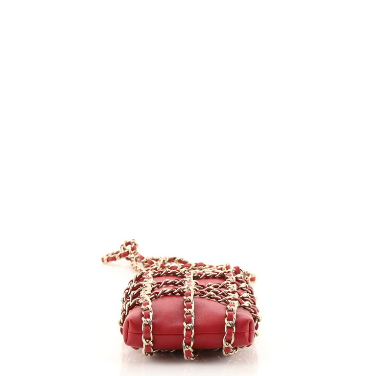 Chanel Chain Frame Phone Clutch with Chain Lambskin For Sale at 1stDibs