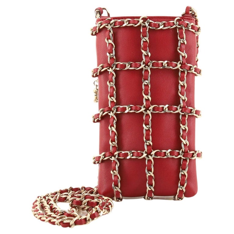 Chanel Chain Frame Phone Clutch with Chain Lambskin For Sale at 1stDibs