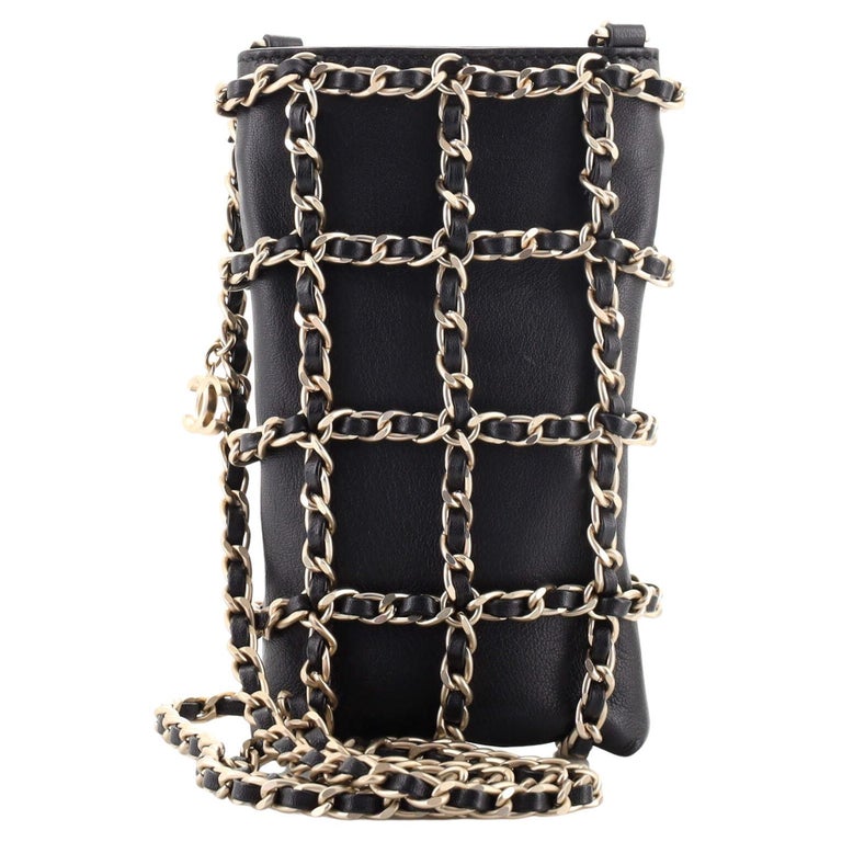 Chanel Chain Frame Phone Clutch with Chain Lambskin For Sale at 1stDibs