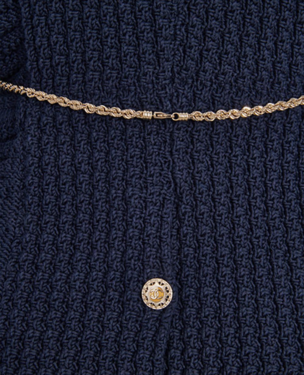 Chanel Chain Link Belt Navy Cardi Jacket For Sale at 1stDibs