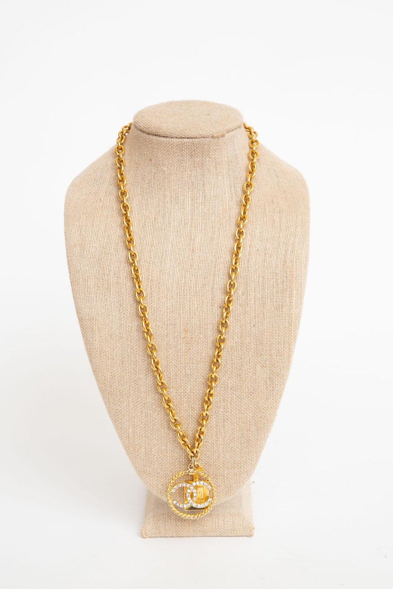 Chanel Chain Link Necklace With Rhinestone CC's and Perfume #5 Pendant ...