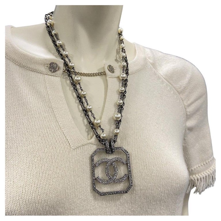 CHANEL Chain Necklace in Aged Silver Plate Metal at 1stDibs