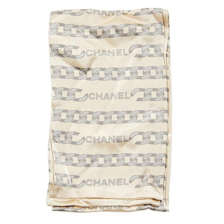 Chanel Chain Necklace Scarf in Beige Silk For Sale at 1stDibs