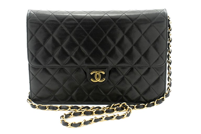 CHANEL Chain Shoulder Bag Black Clutch Flap Quilted Purse Lambskin For ...