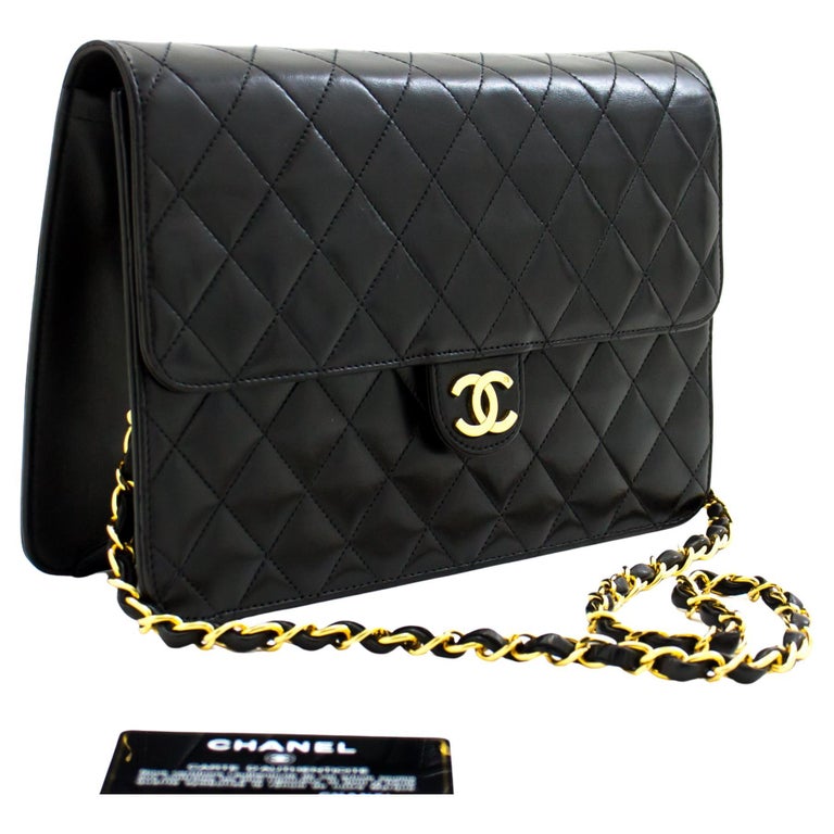 CHANEL Chain Shoulder Bag Black Clutch Flap Quilted Purse Lambskin For ...