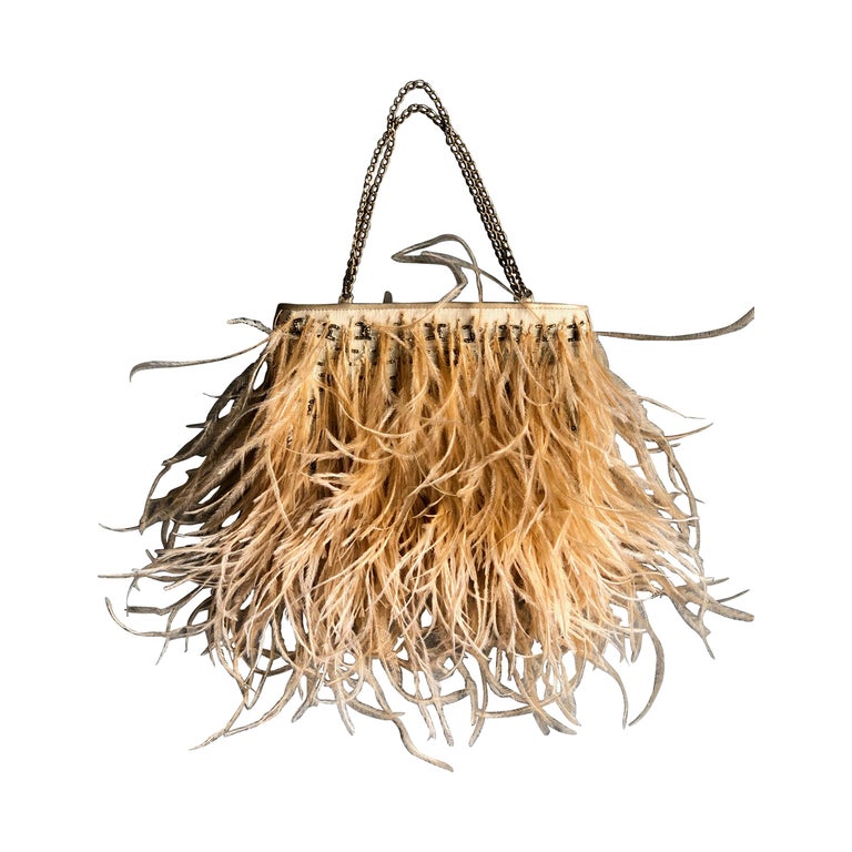Chanel Champagne Feather and Bead Embellished Evening Bag at 1stDibs