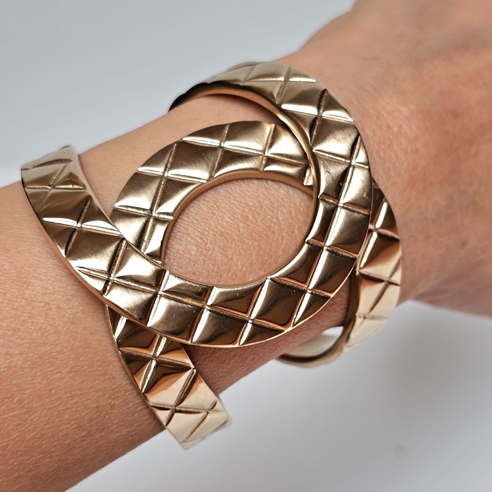 Chanel Champagne Gold Metal CC Quilted Bangle For Sale at 1stDibs