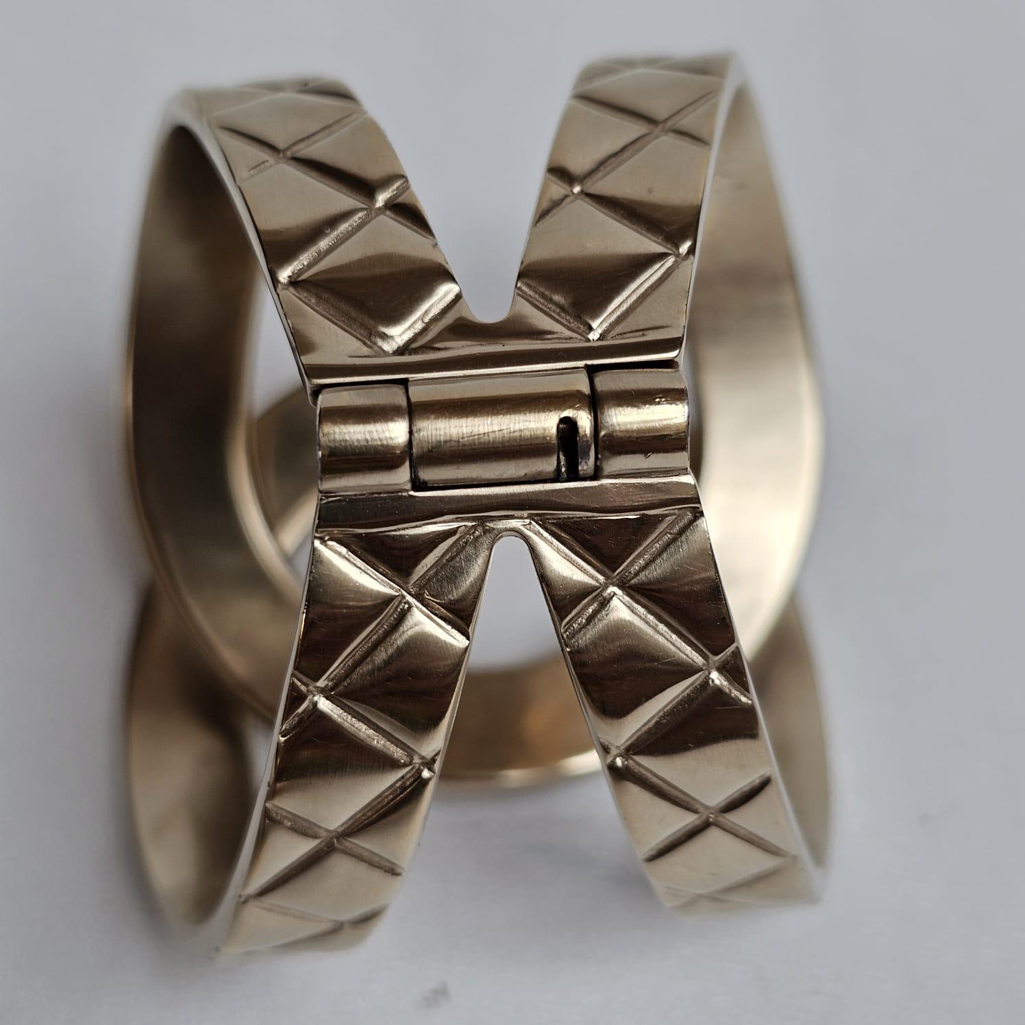 Chanel Champagne Gold Metal CC Quilted Bangle For Sale at 1stDibs