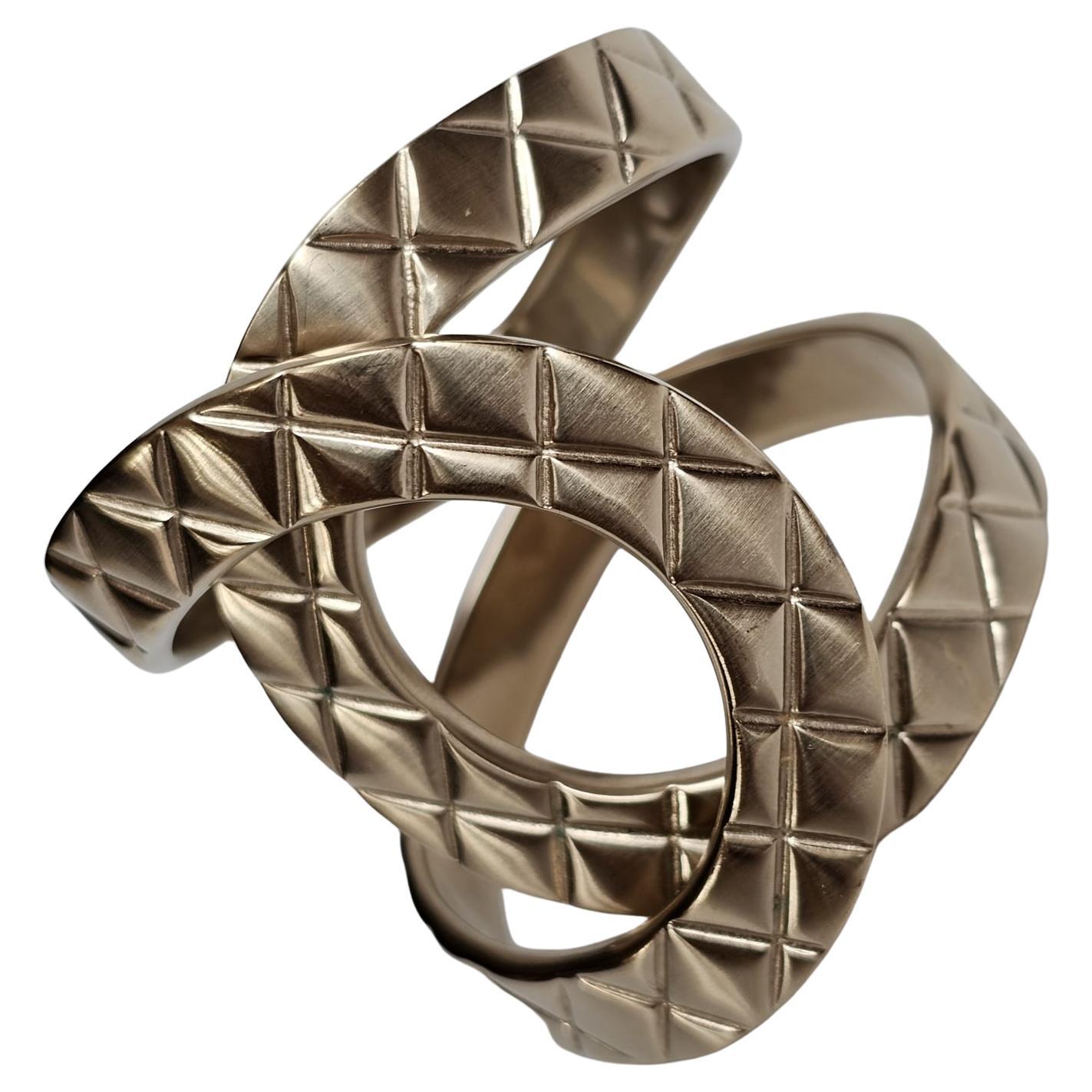 Chanel Champagne Gold Metal CC Quilted Bangle For Sale at 1stDibs
