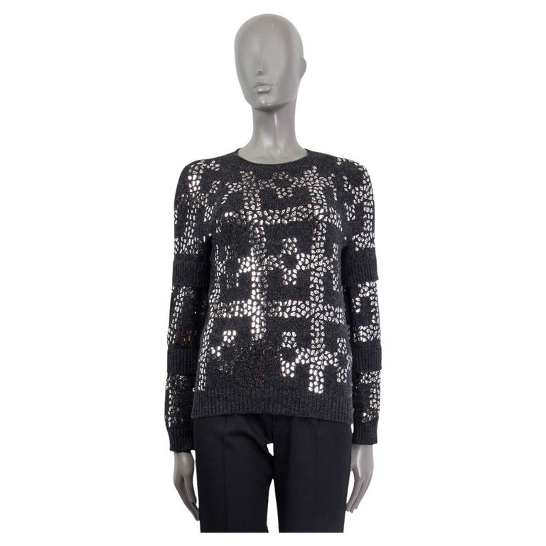 CHANEL charcoal grey cashmere 2017 MIRRORED Sweater 36 XS For Sale at ...