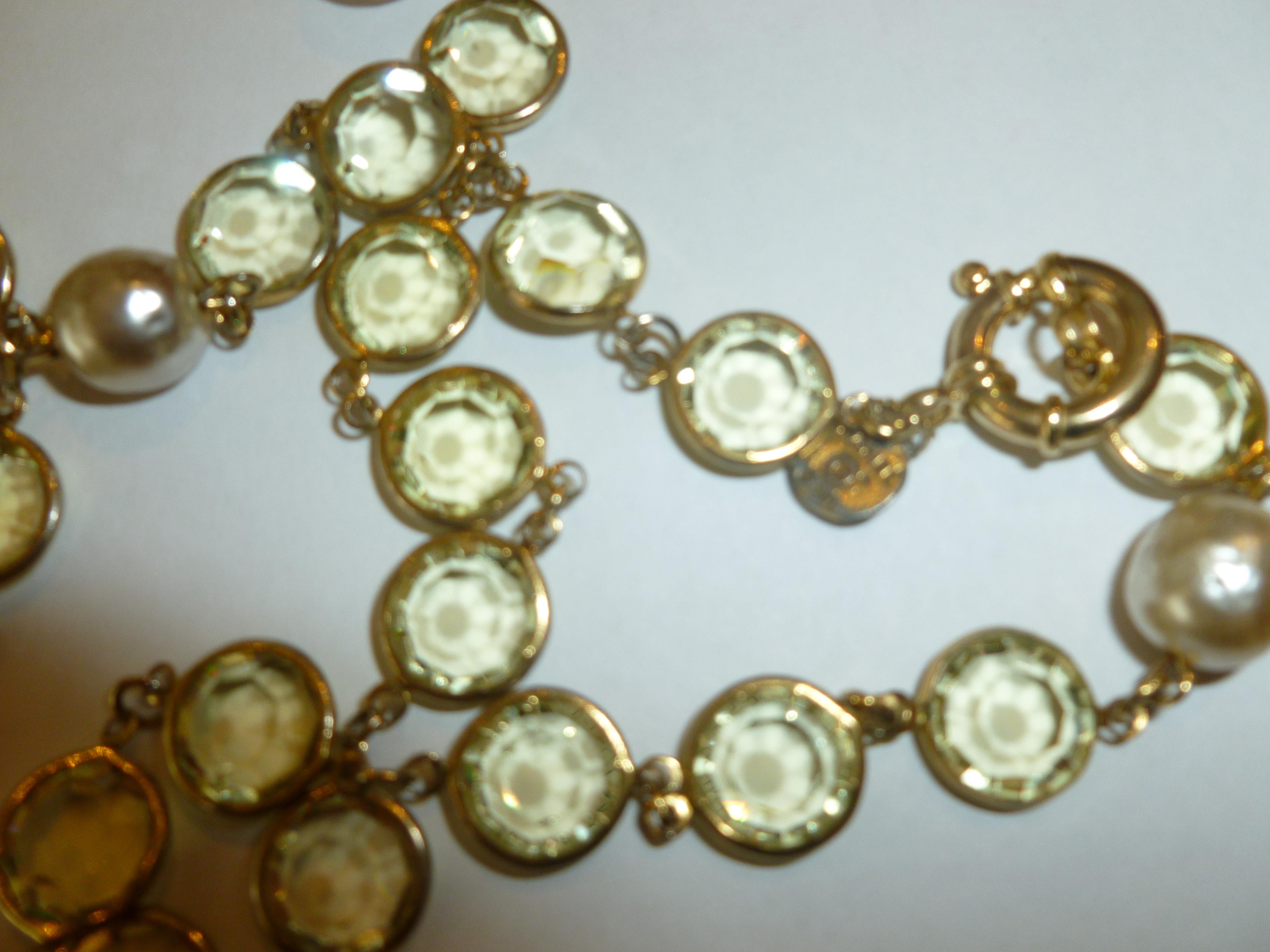 Vintage Chanel Chartreuse Beveled Crystals And Faux Pearl Sautoir Wrap ...