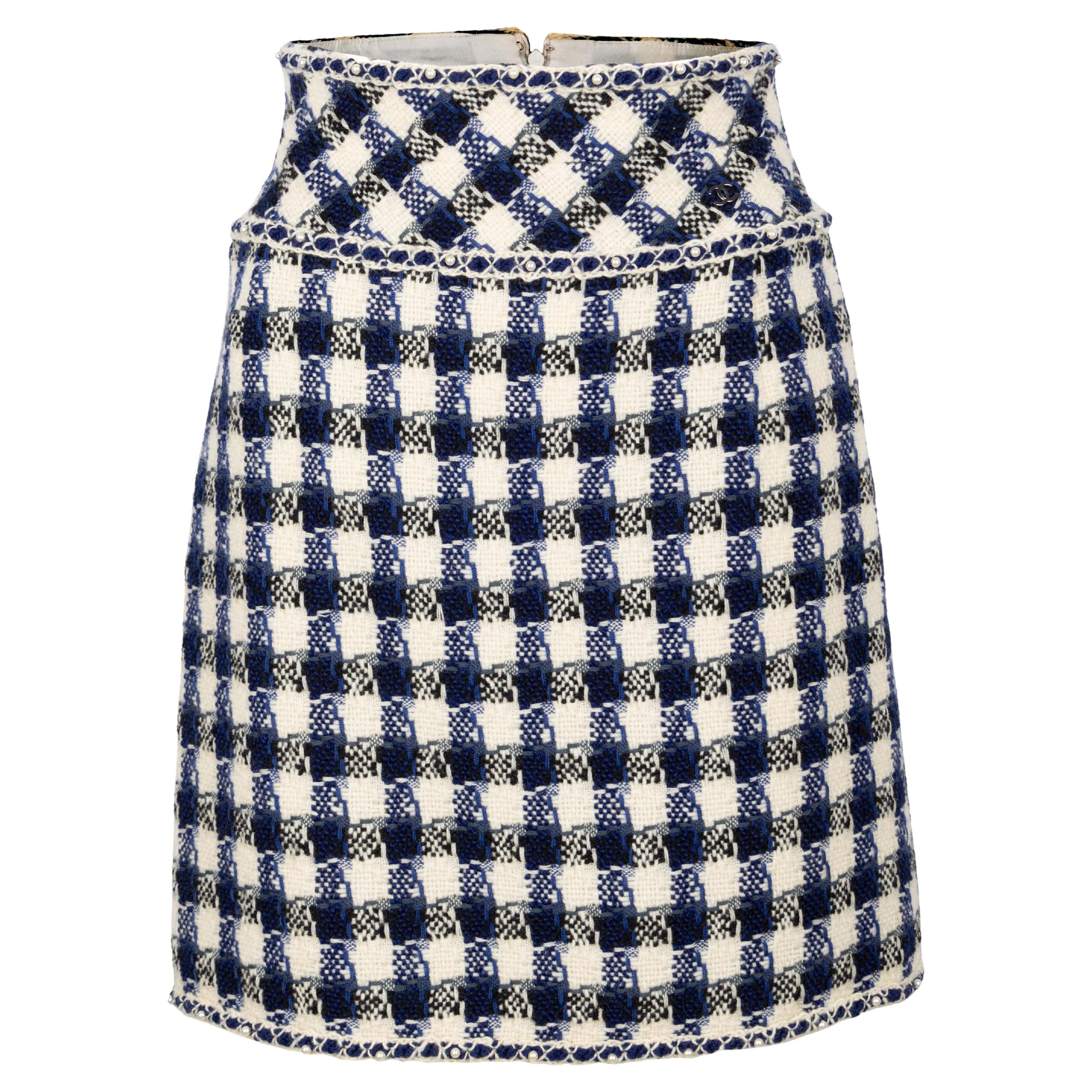 Chanel Checkered Tweed Skirt - '00s For Sale at 1stDibs
