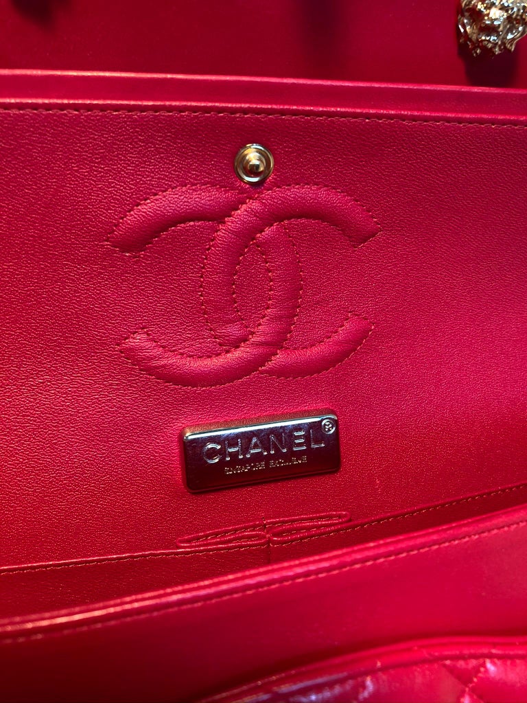 Chanel Cherry Red Chain Trim Charm 2.55 Double Flap Classic For Sale at ...