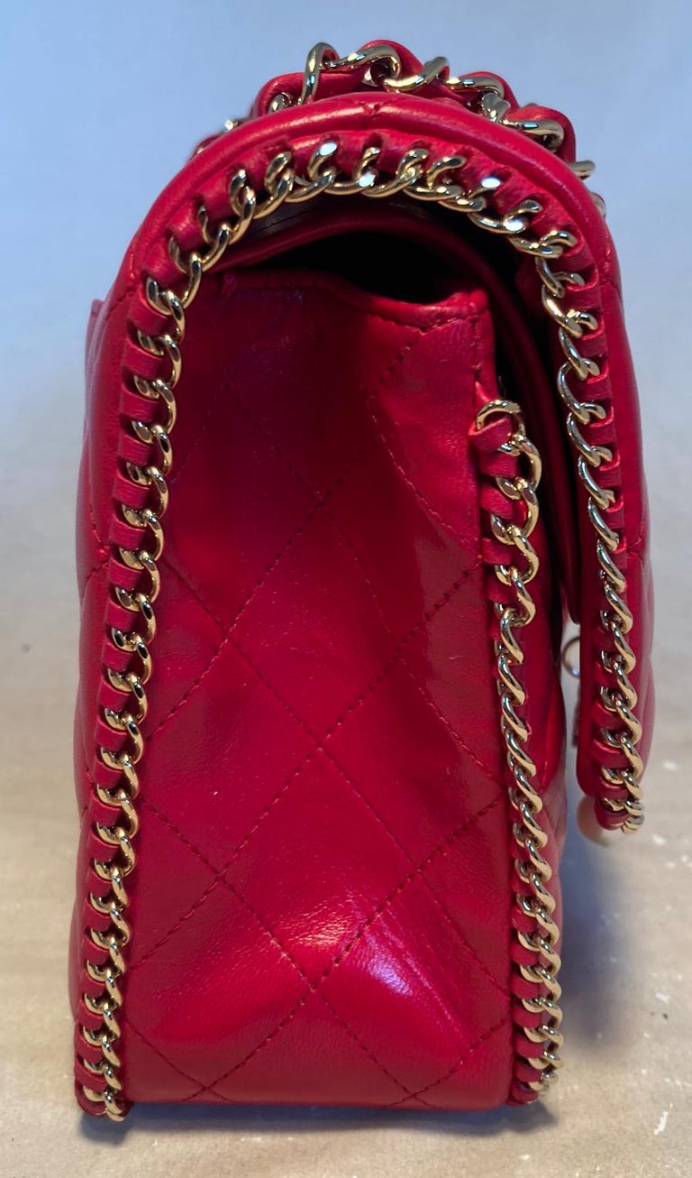 Chanel Cherry Red Chain Trim Charm 2.55 Double Flap Classic For Sale at ...