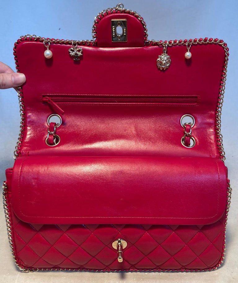 Chanel Cherry Red Chain Trim Charm 2.55 Double Flap Classic For Sale at ...