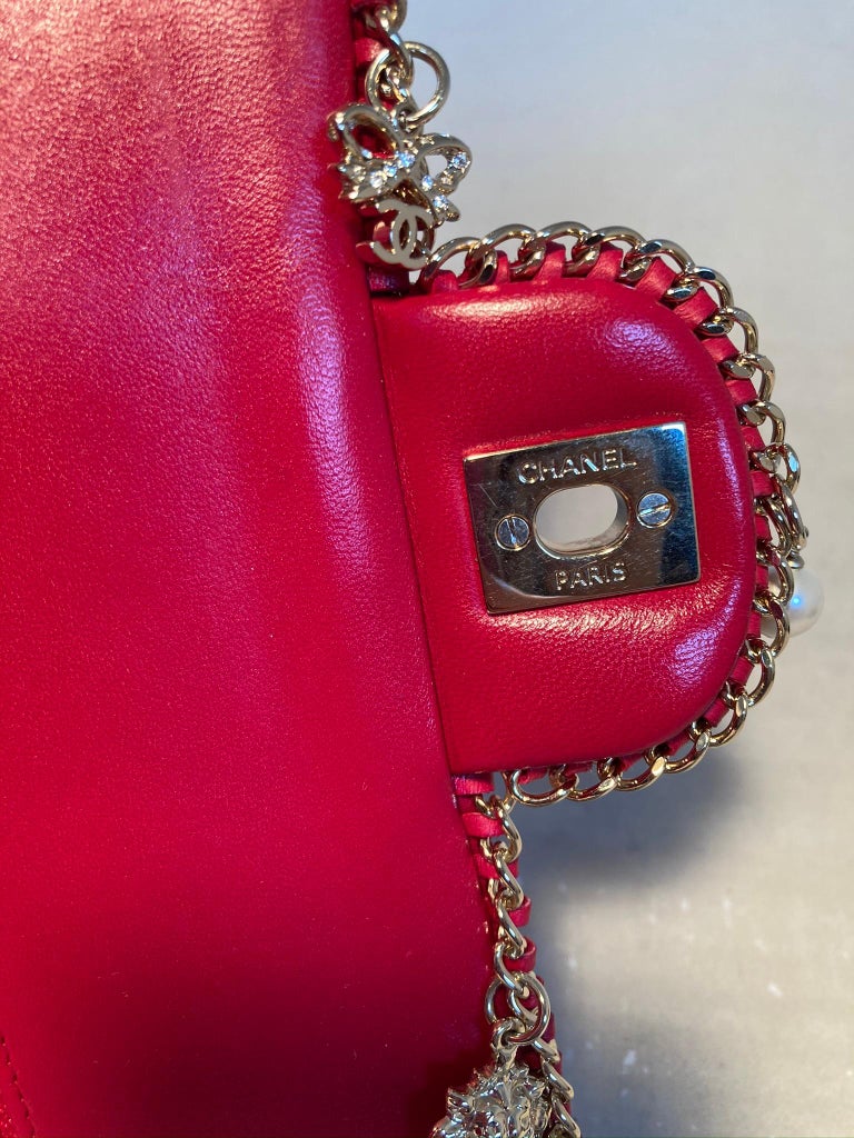 Chanel Cherry Red Chain Trim Charm 2.55 Double Flap Classic For Sale at ...