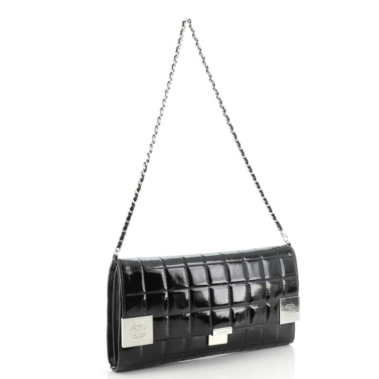 Chanel Chocolate Bar Chain Clutch Quilted Patent For Sale at 1stDibs
