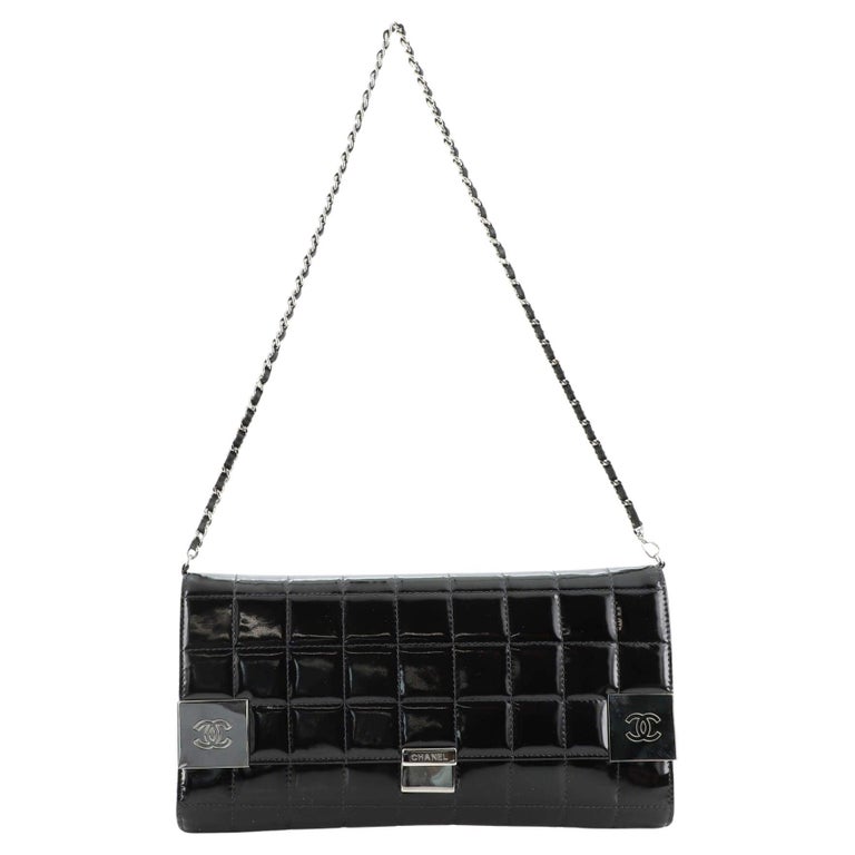 Chanel Chocolate Bar Chain Clutch Quilted Patent For Sale at 1stDibs